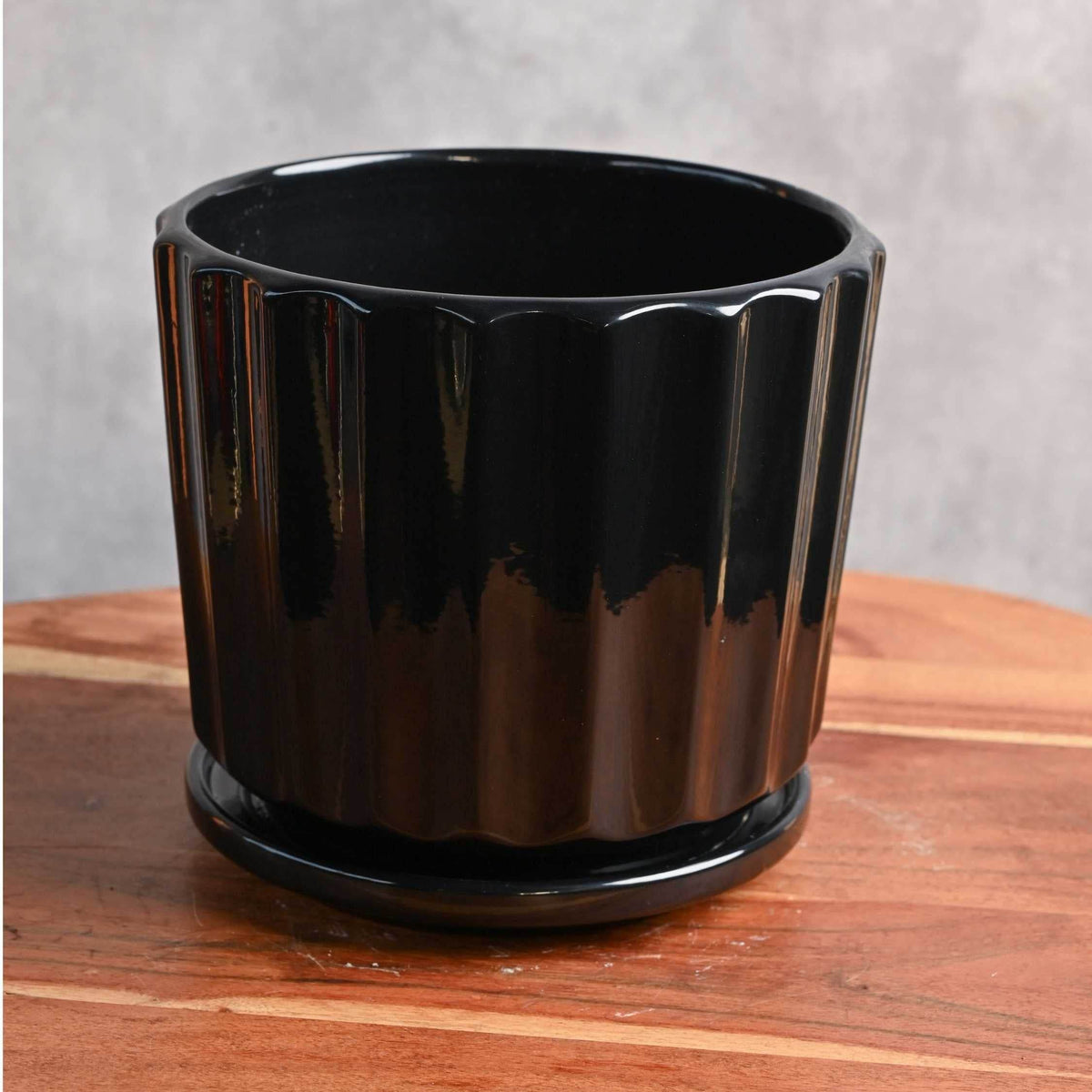 Fluted Ceramic Planter with Plate – Adplants
