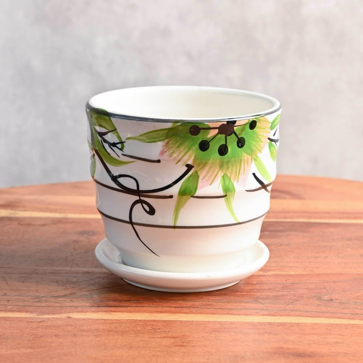 Tapered Ceramic Planter with Plate – Umm Al Salsal Trading Flowers ...